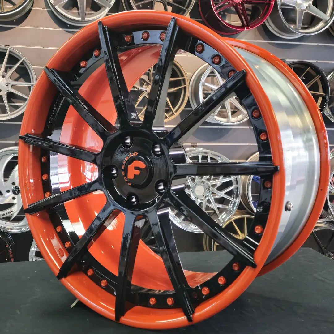 20/21" FORGIATO S2.06 Black and Orange Wheels Staggered RIMS 20x9(Fron ...