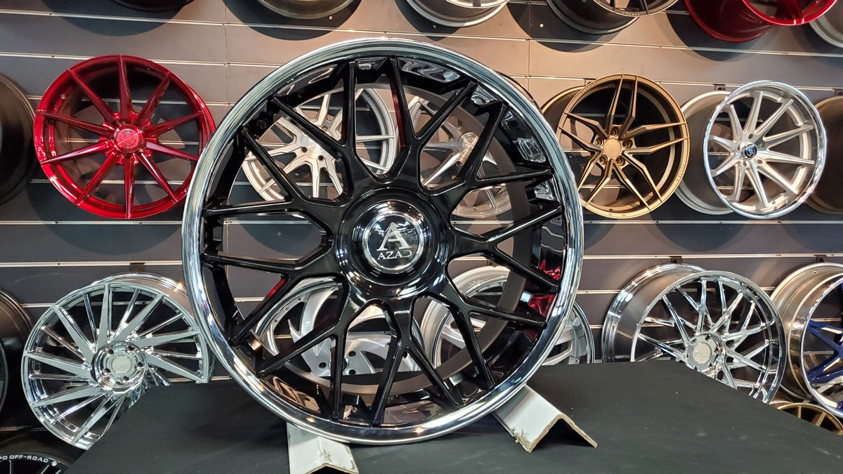 24 Inch Azad AZV02 Gloss Black Chrome Lip Wheels Staggered 24x9, 24x10 ...