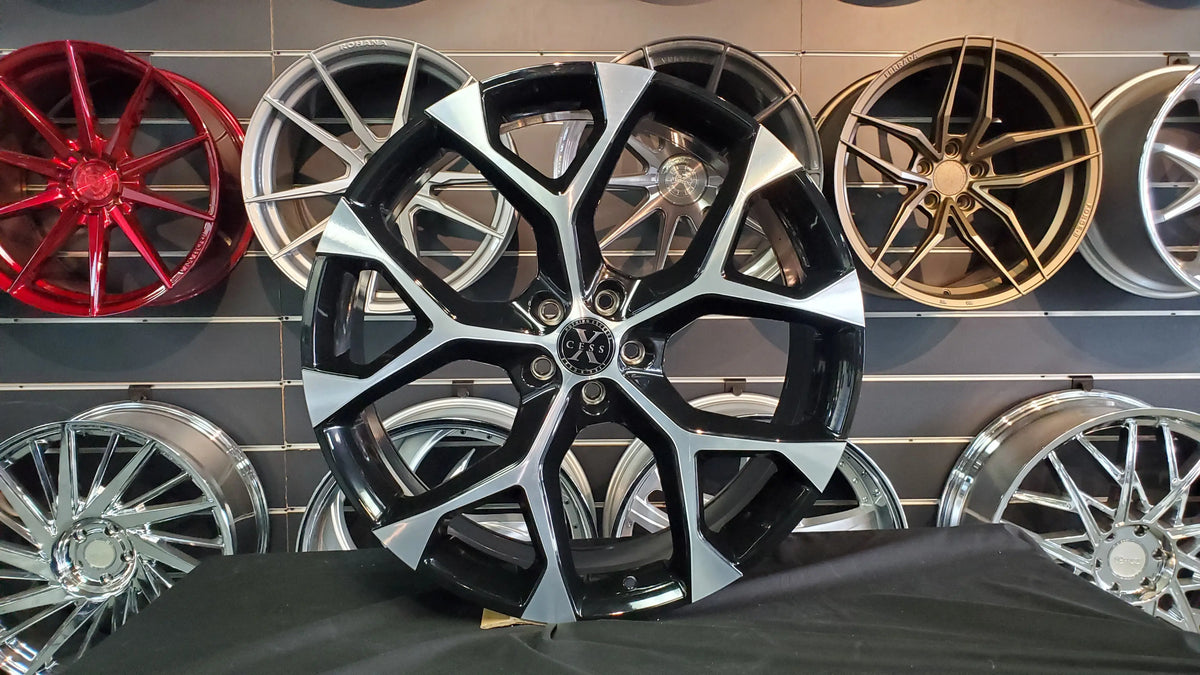 24" Inch Xcess 5 Flake Black Machined Wheels 24x9, Rims BP:5x114.3 Acu ...