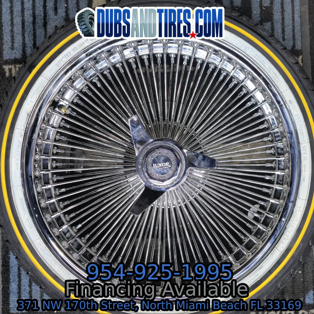 20 Inch Luxor 150 Spoke Chrome Wire Wheels Chrome Rims 20x8 245/40R20 ...