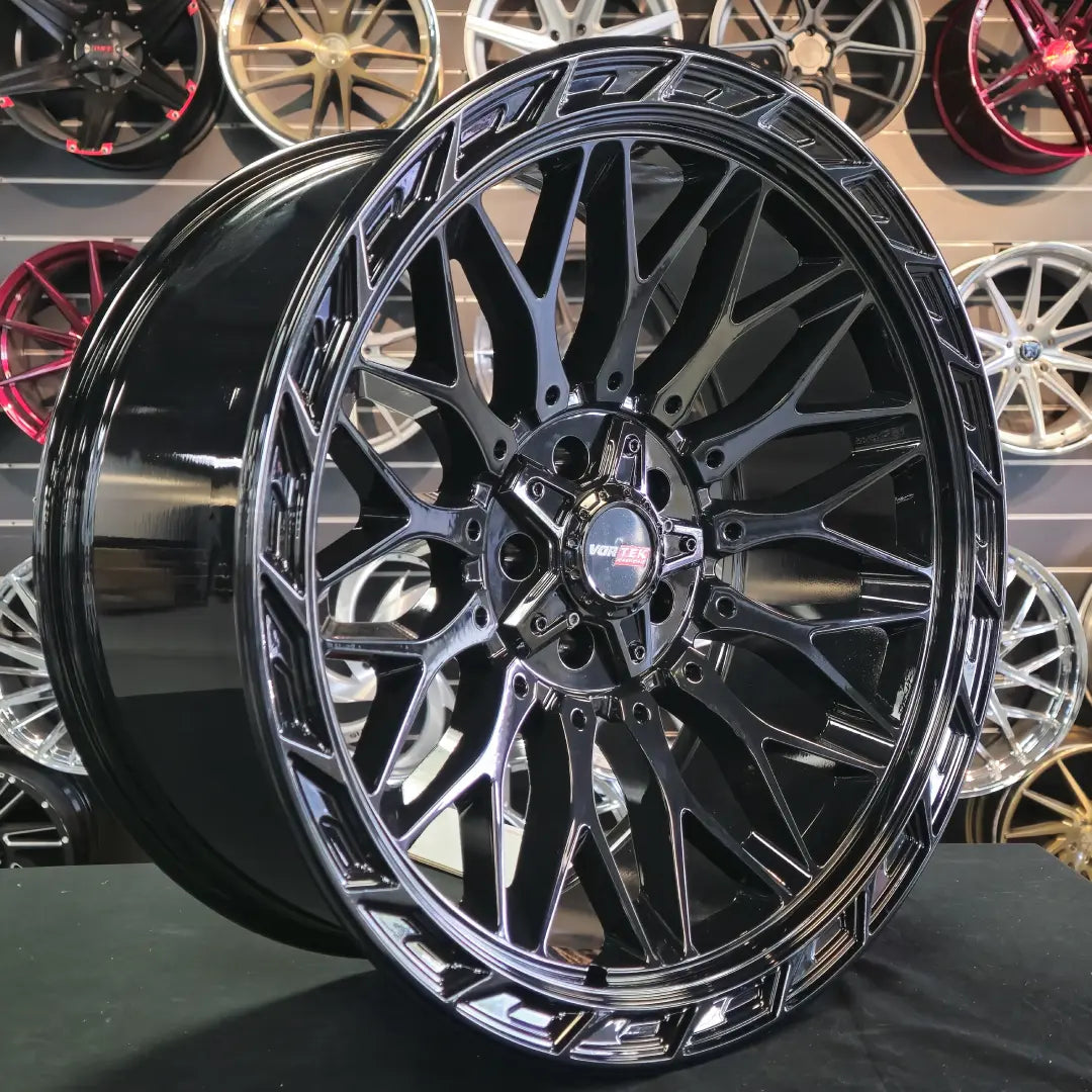 22 Inch Vortek Wheels VRP-503 Gloss Black Jeep Wrangler Rims 22x10 33x ...
