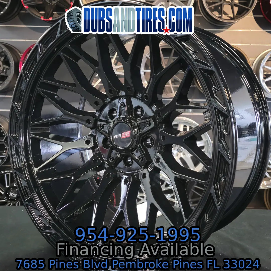 22 Inch Vortek Wheels VRP-503 Gloss Black Jeep Wrangler Rims 22x10 33x ...