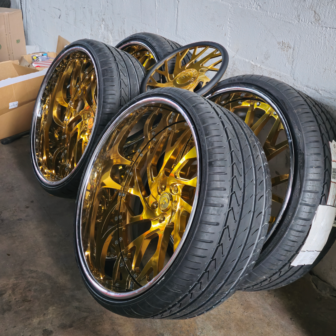 26" Forgiato Girare Brushed Gold Face Chrome Lip Wheels RIMS 26x9 ...