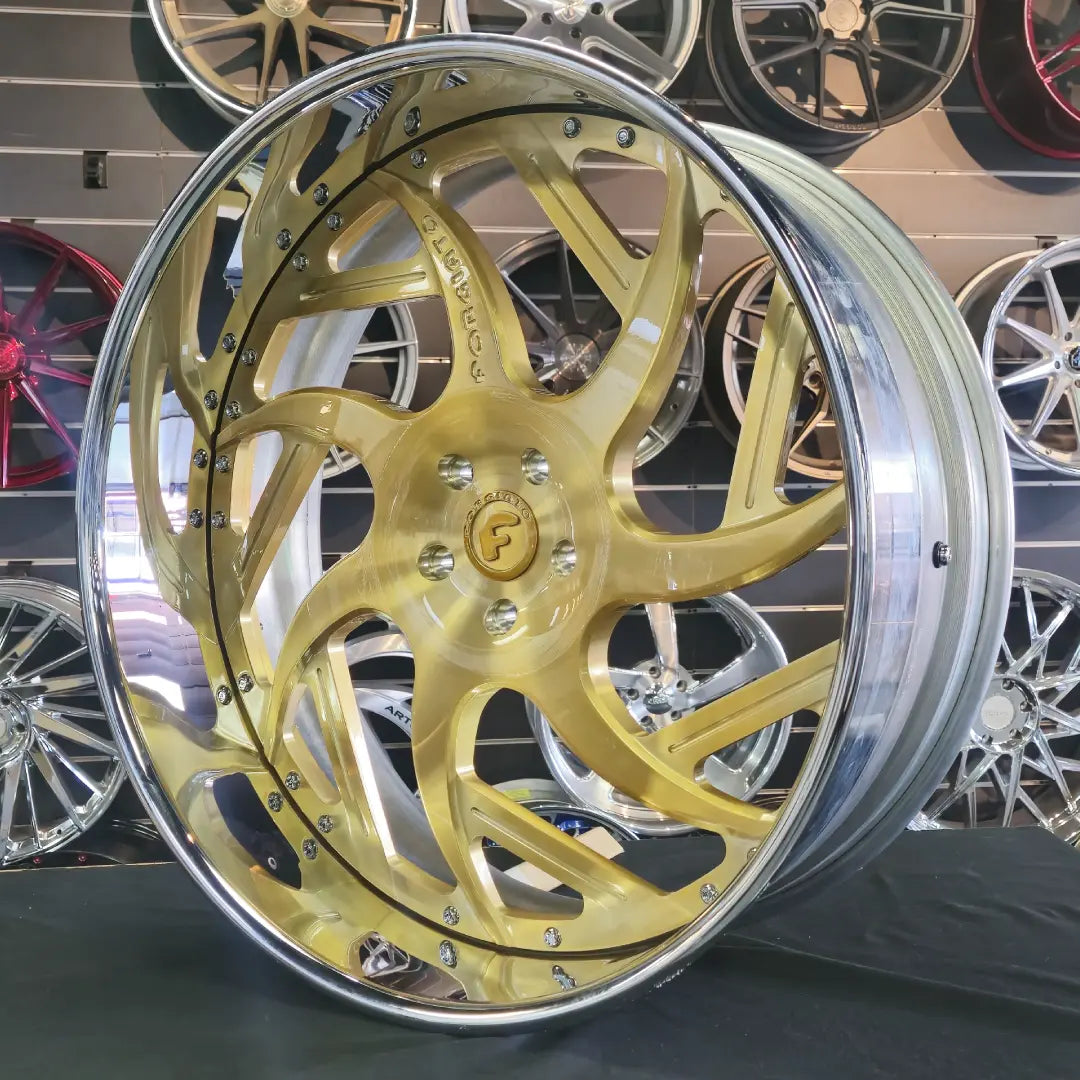 26" Forgiato Girare Brushed Gold Face Chrome Lip Wheels RIMS 26x9, 26x ...