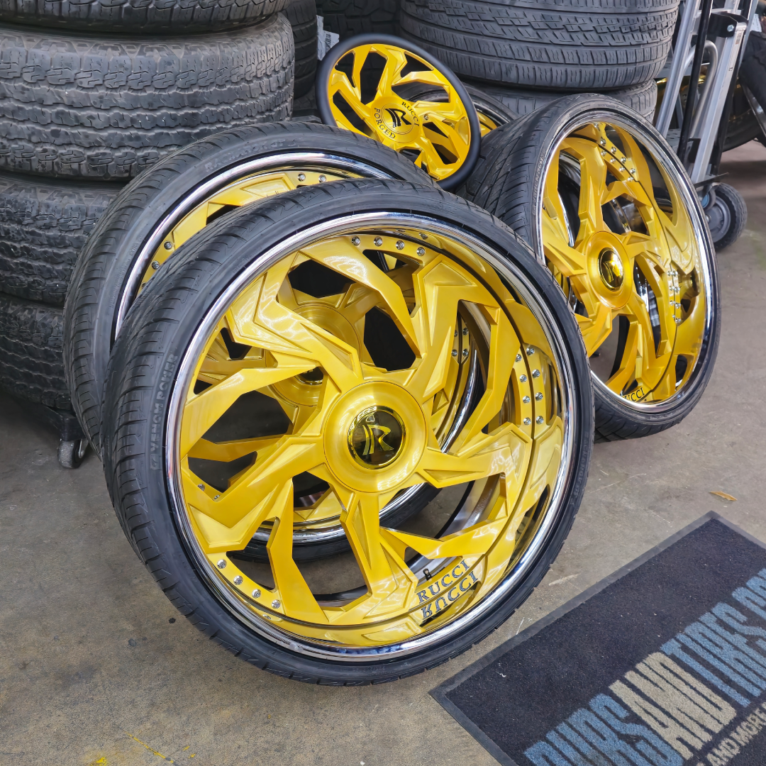 26" Forgiato Girare Brushed Gold Face Chrome Lip Wheels RIMS 26x9 ...
