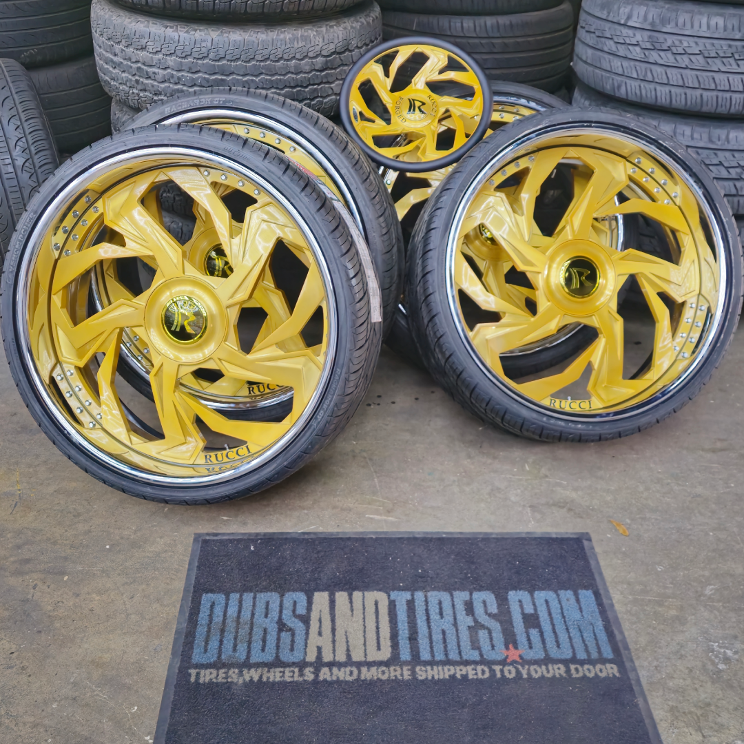 26" Forgiato Girare Brushed Gold Face Chrome Lip Wheels RIMS 26x9 ...
