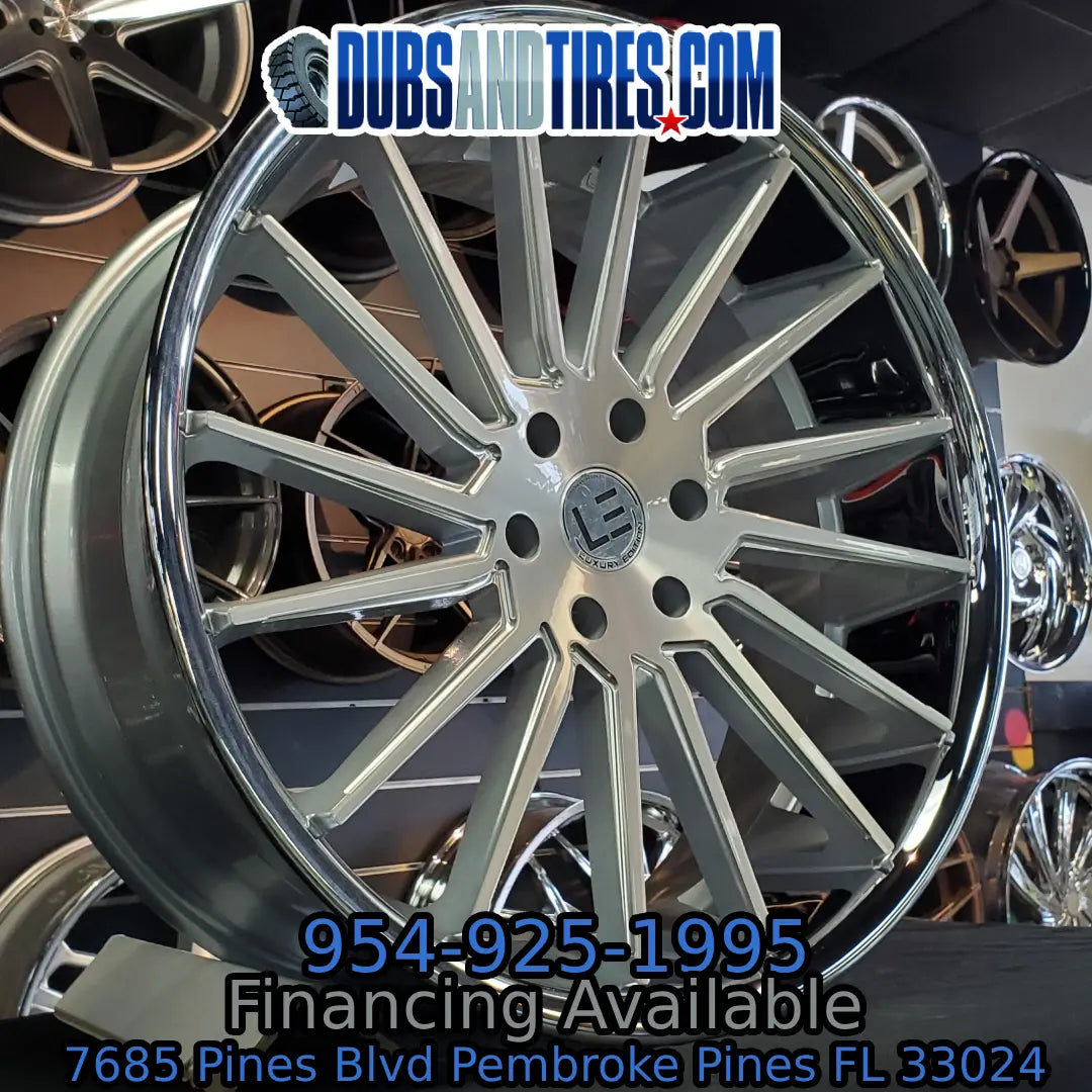 24" Inch Luxxe LE-9 Brushed Face Chrome Lip Wheels 24x10 Rims Cadillac ...