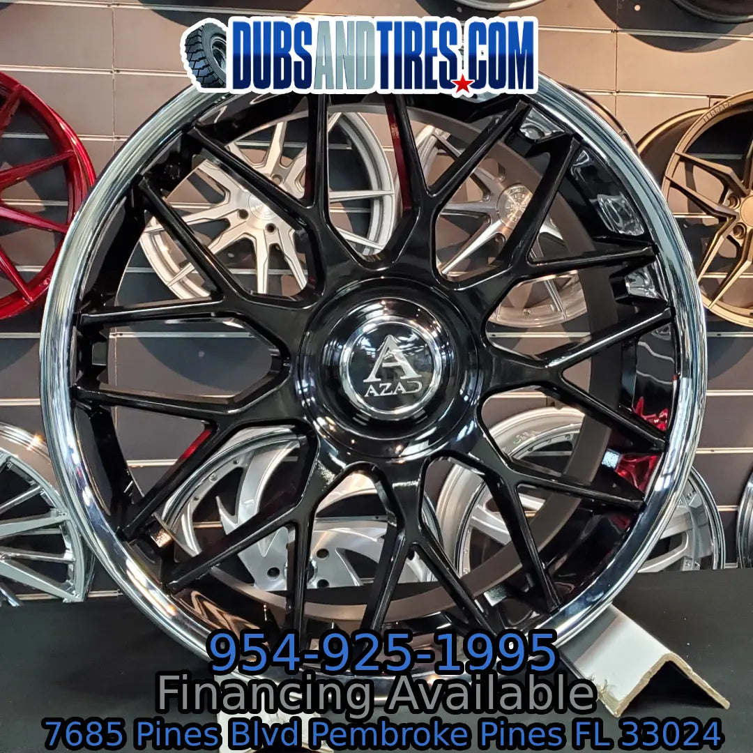 24 Inch Azad AZV02 Gloss Black Chrome Lip Wheels Staggered 24x9, 24x10 ...