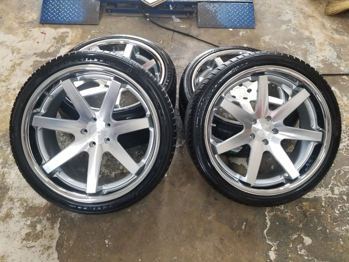 22" Inch Staggered Ferrada FR1 Machine Silver w/ Chrome Lip Wheels 22x ...