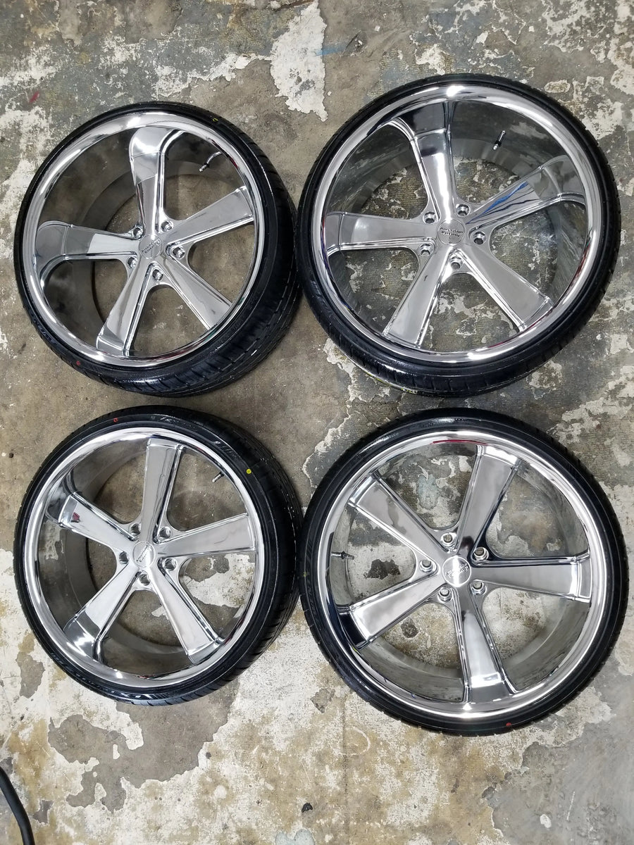 22" Inch Staggered 22x9 & 22x11 American Racing VN701 All Chrome Wheel ...