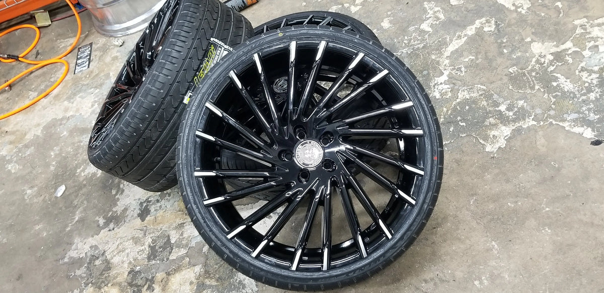 22 Inch 22x9 Rims Lexani Wraith Black Wheels BP: 5x120 Tires: 295/25ZR ...