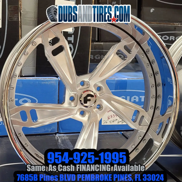 24" Inch Forgiato Indicando FF Rims Staggered wheels Brushed Face Chro ...