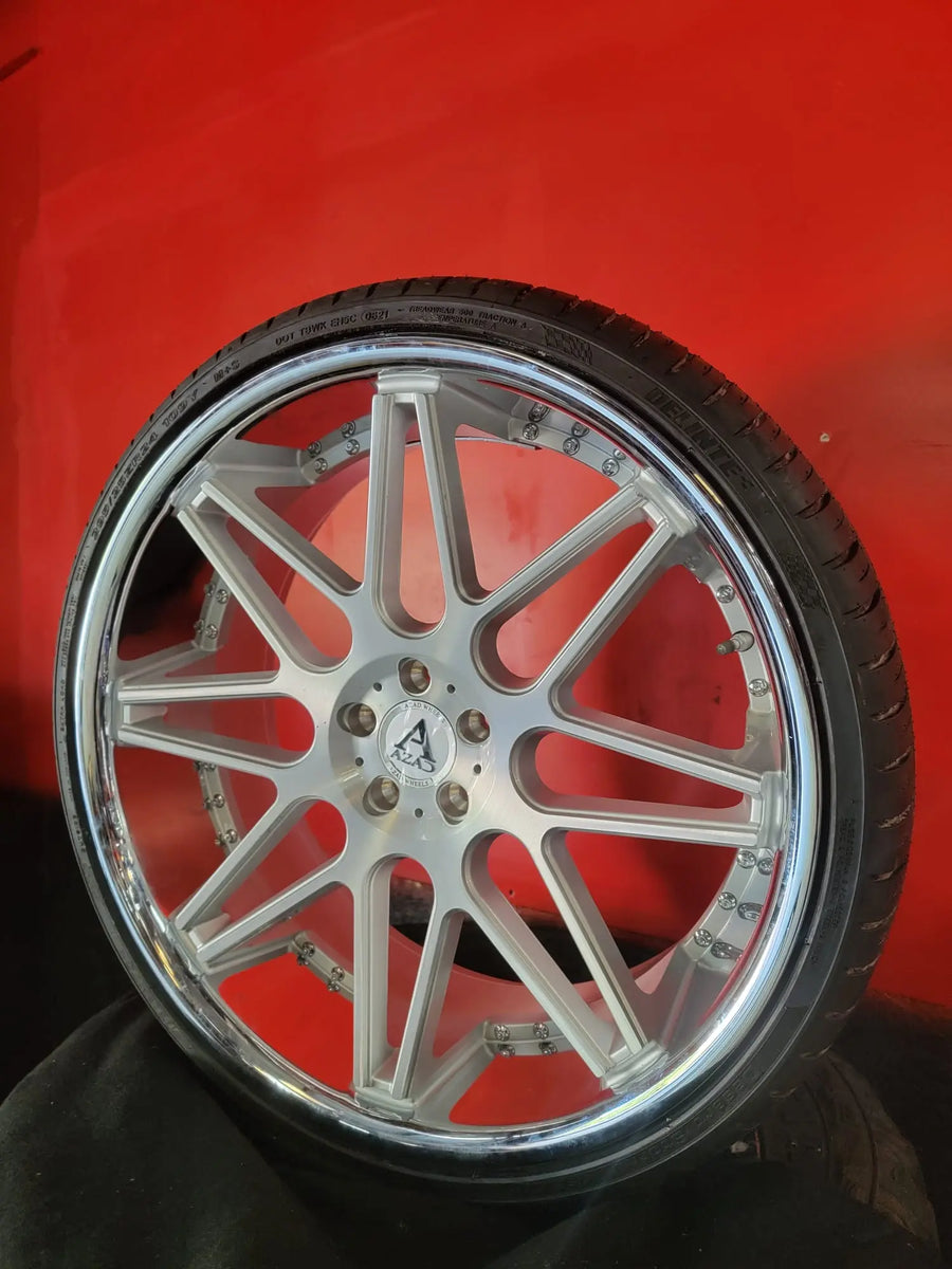 4-New 24 Inch Azad AZ77 Brushed Face Chrome Lip Wheels Staggered 24x9 ...