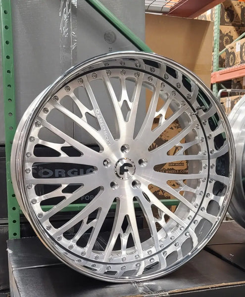 24" Inch Forgiato Cravatta Brushed Face Chrome Lip Rims 24x9 & 24x10 S ...