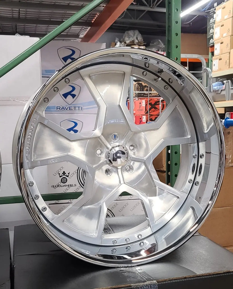 24" Inch Forgiato FV3 Brushed Face Chrome Lip Rims 24x9 & 24x10 Stagge ...